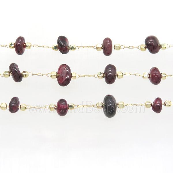 darkred Garnet chip chain, gold plated, approx 5-10mm (CHCL327 ...