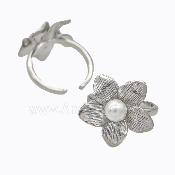 Copper Flower Rings Pave Pearlized Resin Platinum Plated, approx 20mm ...