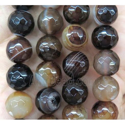 coffee striped agate bead, faceted round, approx 10mm dia (GA1209-10MM ...