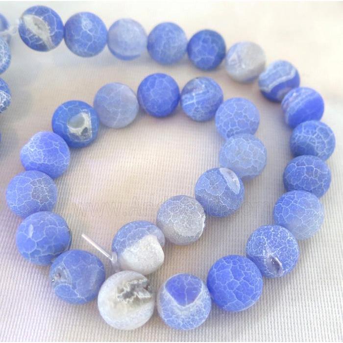 blue Frosted Agate Beads with druzy, round, approx 8mm dia (GA848-8MM ...