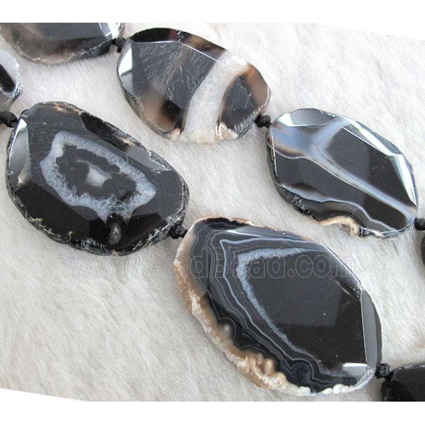 black agate beads, faceted slab, freeform, approx 20-55mm, 6-8pcs per ...