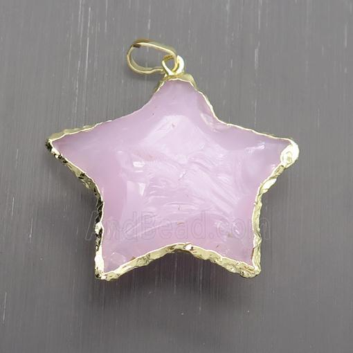 Rose Quartz star pendant, hammered, gold plated, approx 25-30mm ...