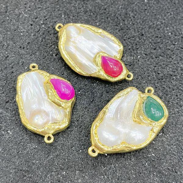 Natural White Freshwater Pearl Connector Gold Plated Slice Freeform ...