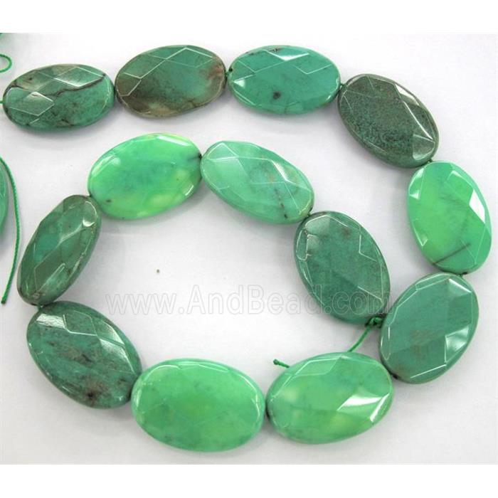 green grass agate beads, faceted flat-oval, approx 18x25mm (GMLB139 ...