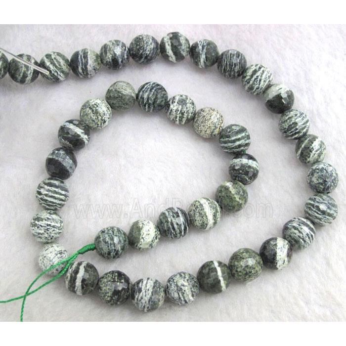 Natural Green Silver-line Jasper Beads, faceted round, approx 8mm dia ...